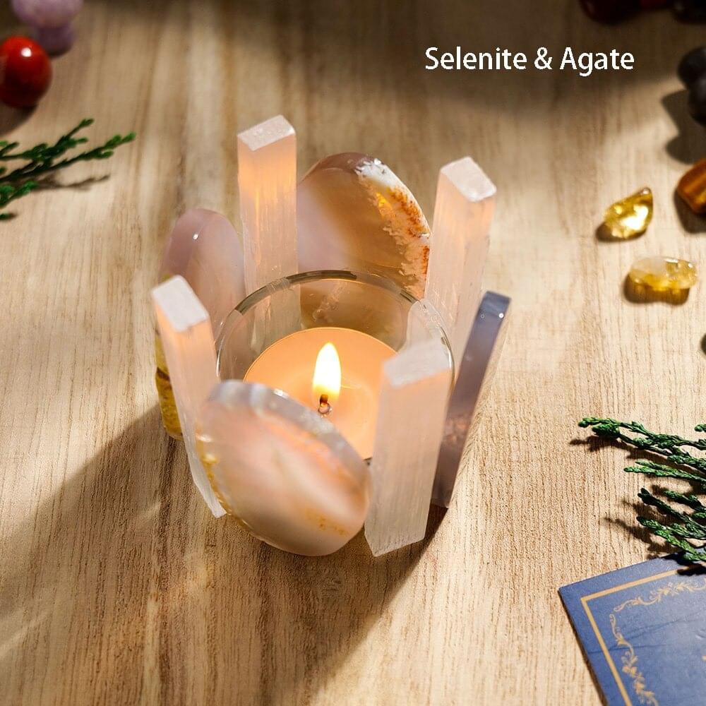 Free Sacred Flame Agate and Selenite Candle Holder